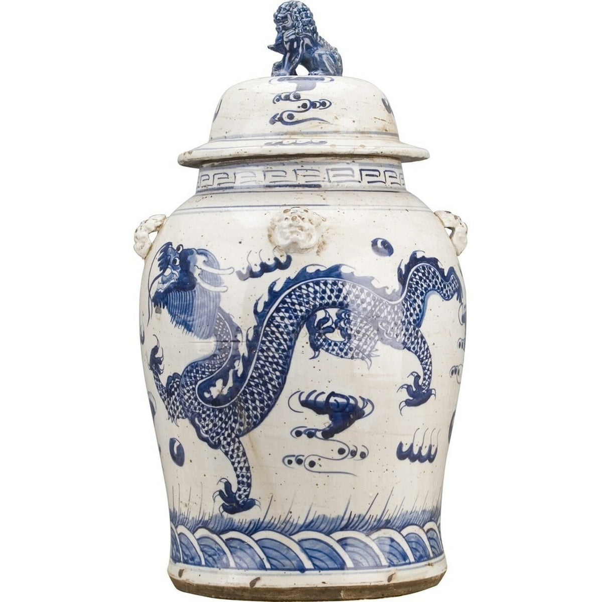 Blue And White Large Porcelain Temple Jar With Dragon — Two Friends